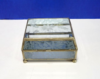 Vintage Miniature Treasure Chest Jewelry Box Etched Glass - Etsy