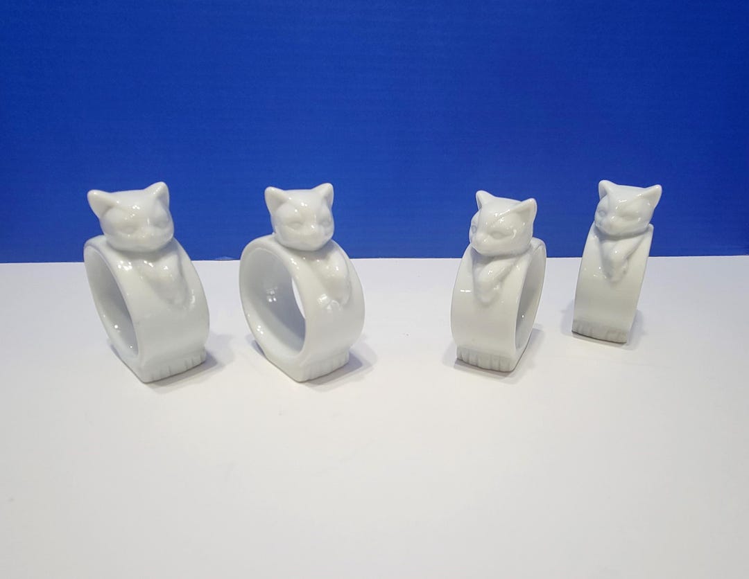 Vintage White Porcelain Figural Cat Napkin Rings - Etsy