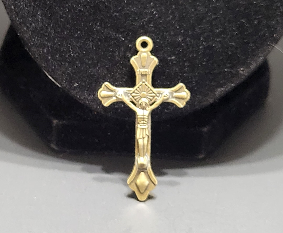 Vintage Ornate Cross Crucifix Pendant Brassy Tone - Etsy