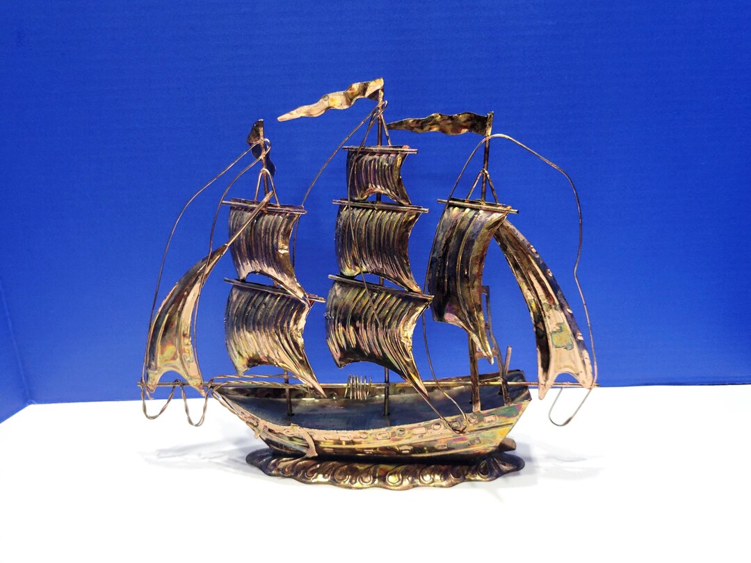 Vintage Copper Metal Sailing Ship Figurine - Etsy