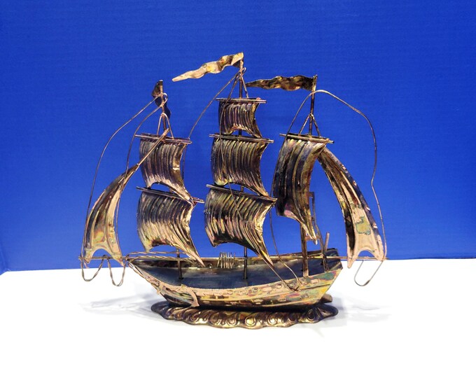 Vintage Copper Metal Sailing Ship Figurine - Etsy