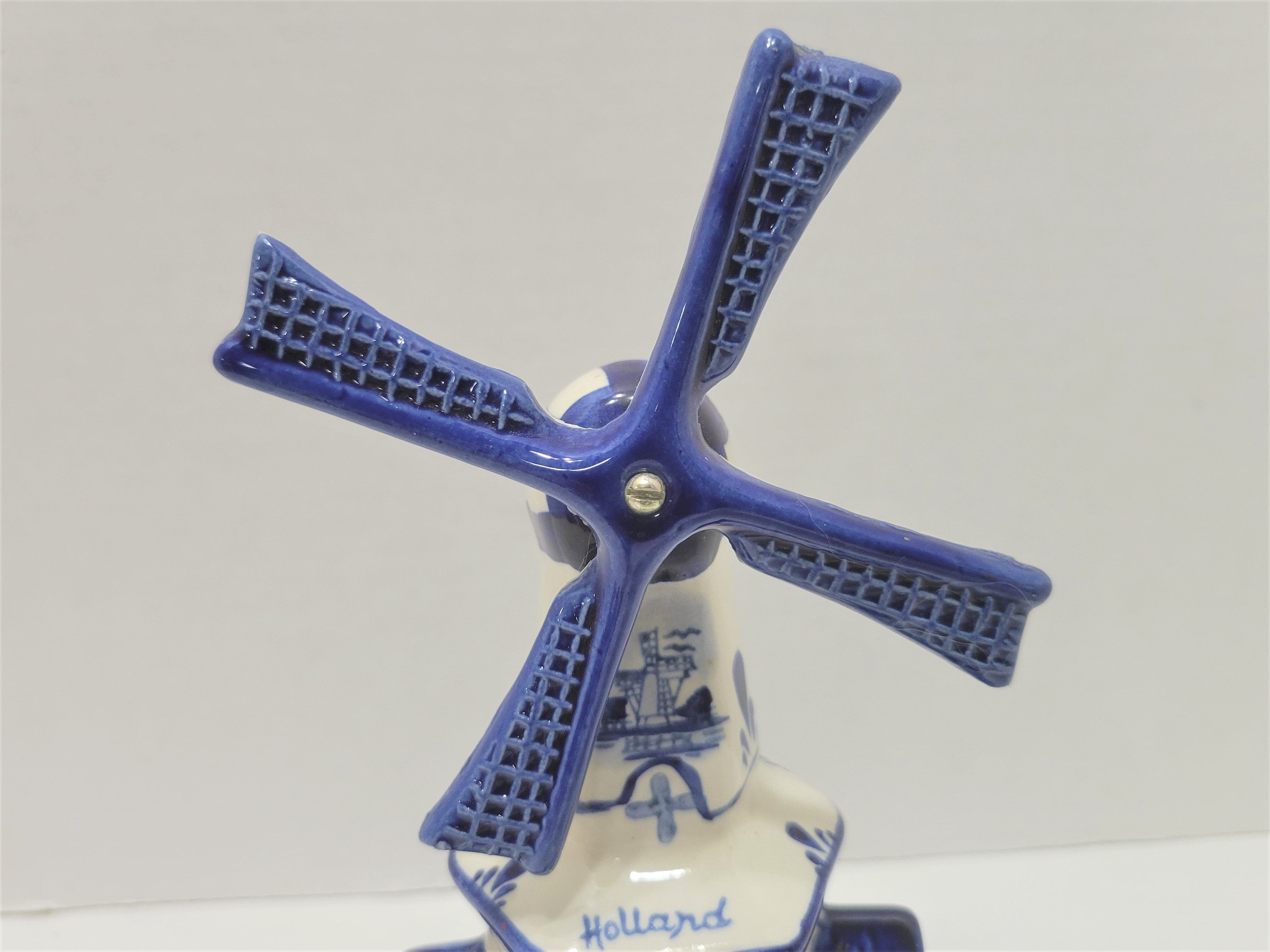 Vintage Blue Delft Dutch Ceramic Windmill Figurine