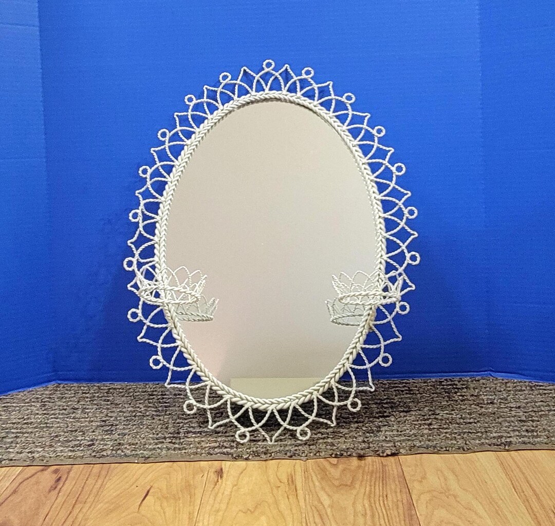 Vintage Oval Mirror White Twisted Wrought Iron Frame With Candle ...