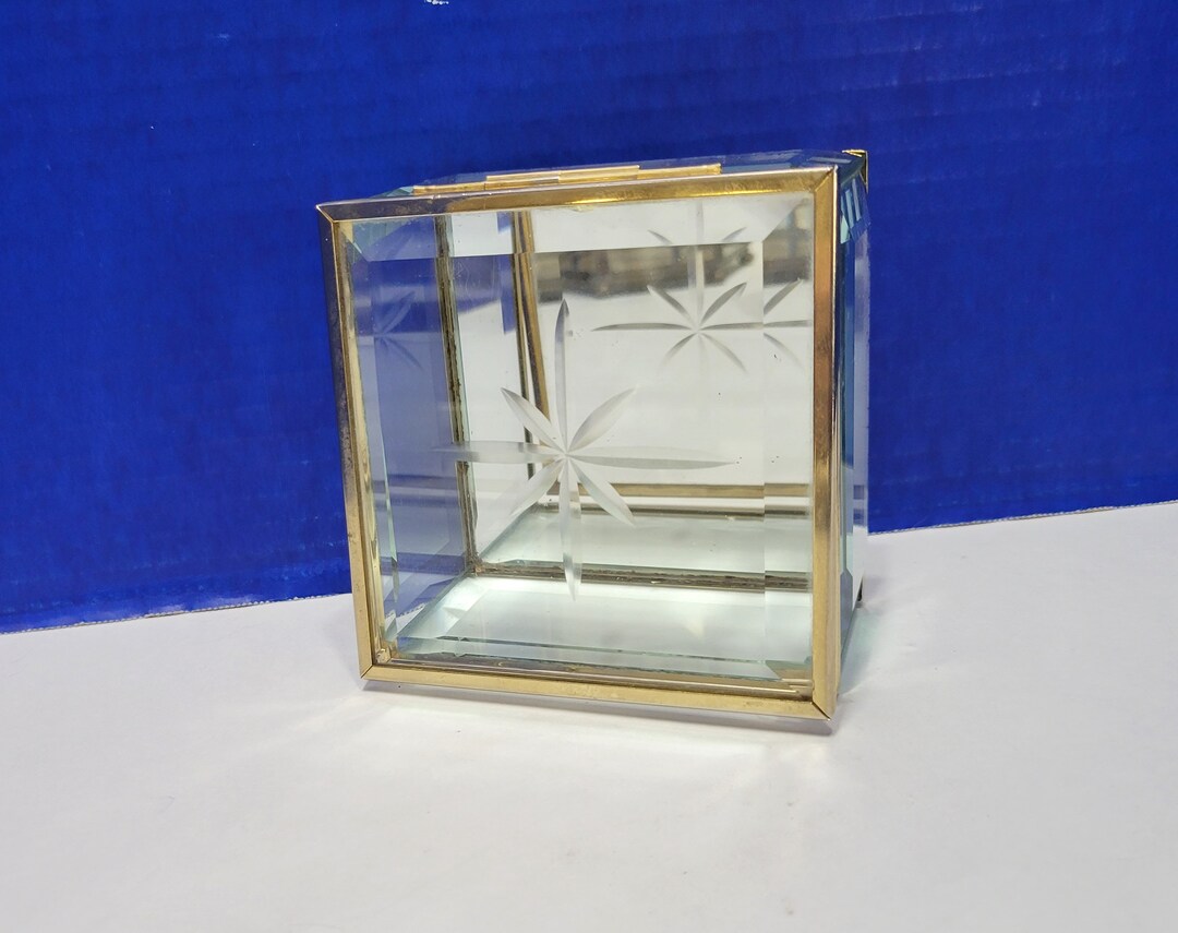 Vintage Brass and Beveled Glass Square Box Cut Glass Flower Star - Etsy