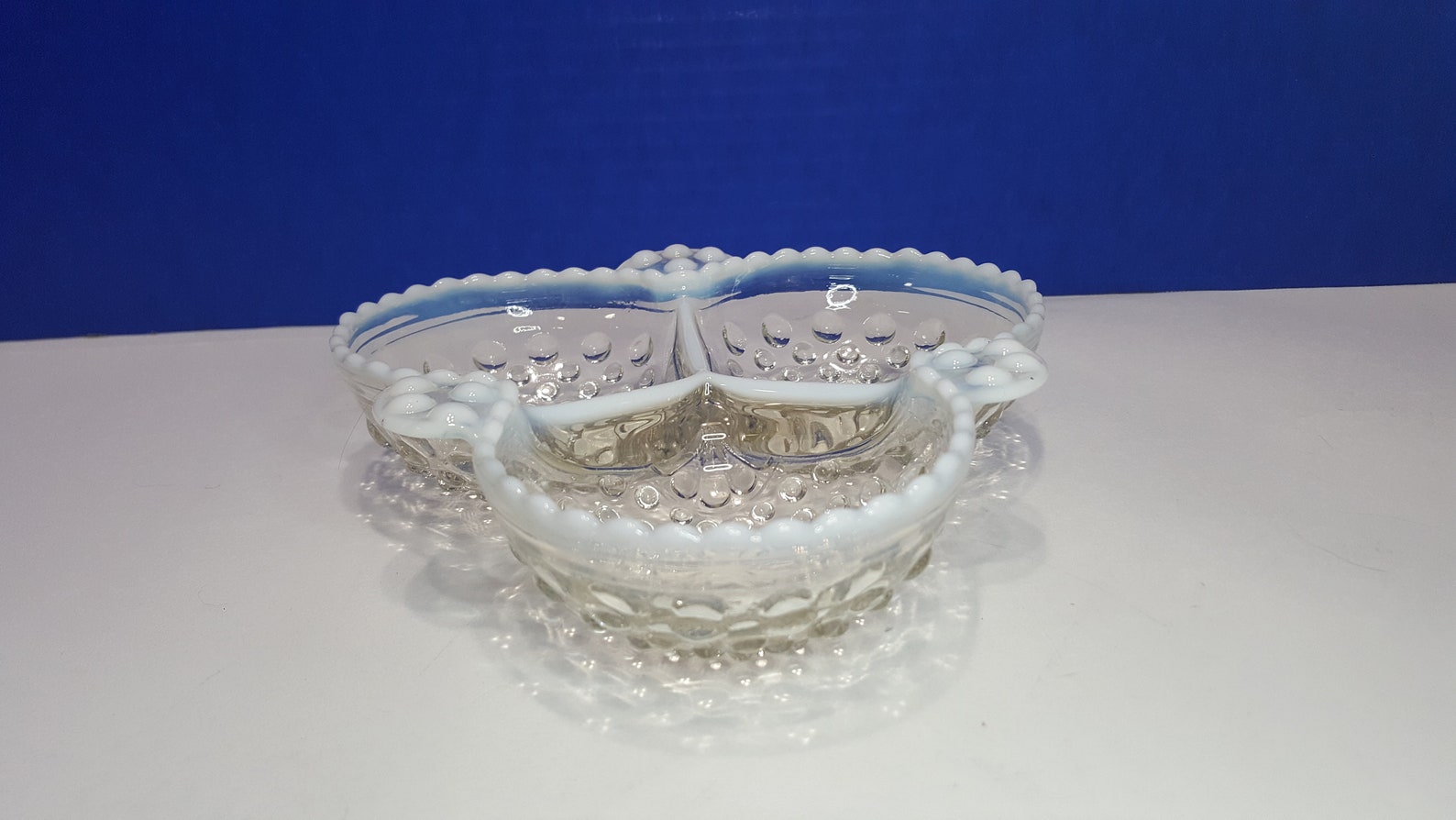 Vintage Moonstone Glass Opalescent Hobnail Cloverleaf Divided - Etsy