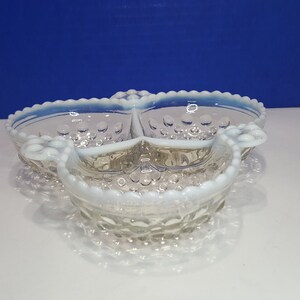 Vintage Moonstone Glass Opalescent Hobnail Cloverleaf Divided - Etsy