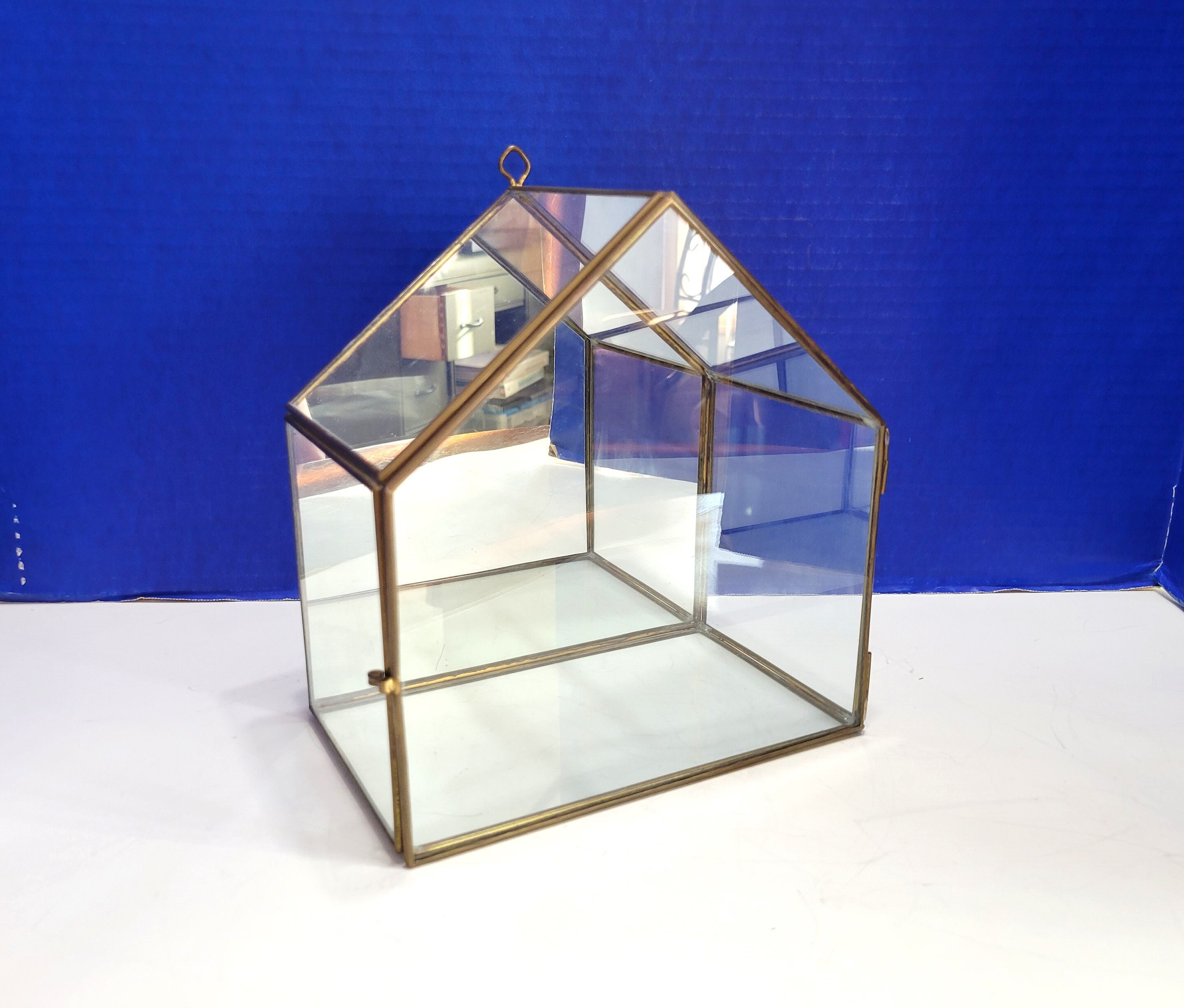 Vintage Glass Display Case Pentagon House Shaped Mirrored Cabinet