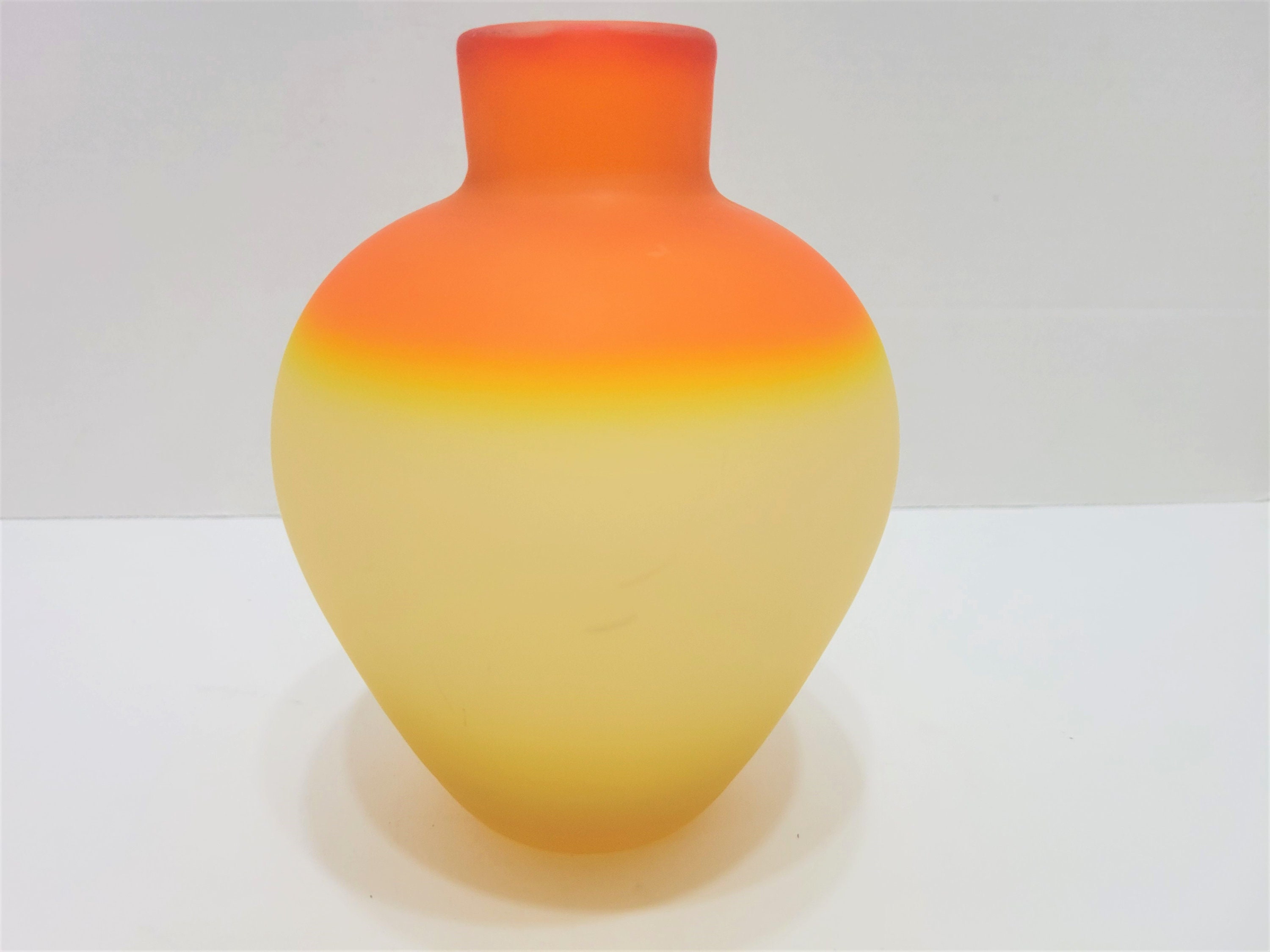 Vintage Amberina Satin Cased Glass Vase 7 Inches