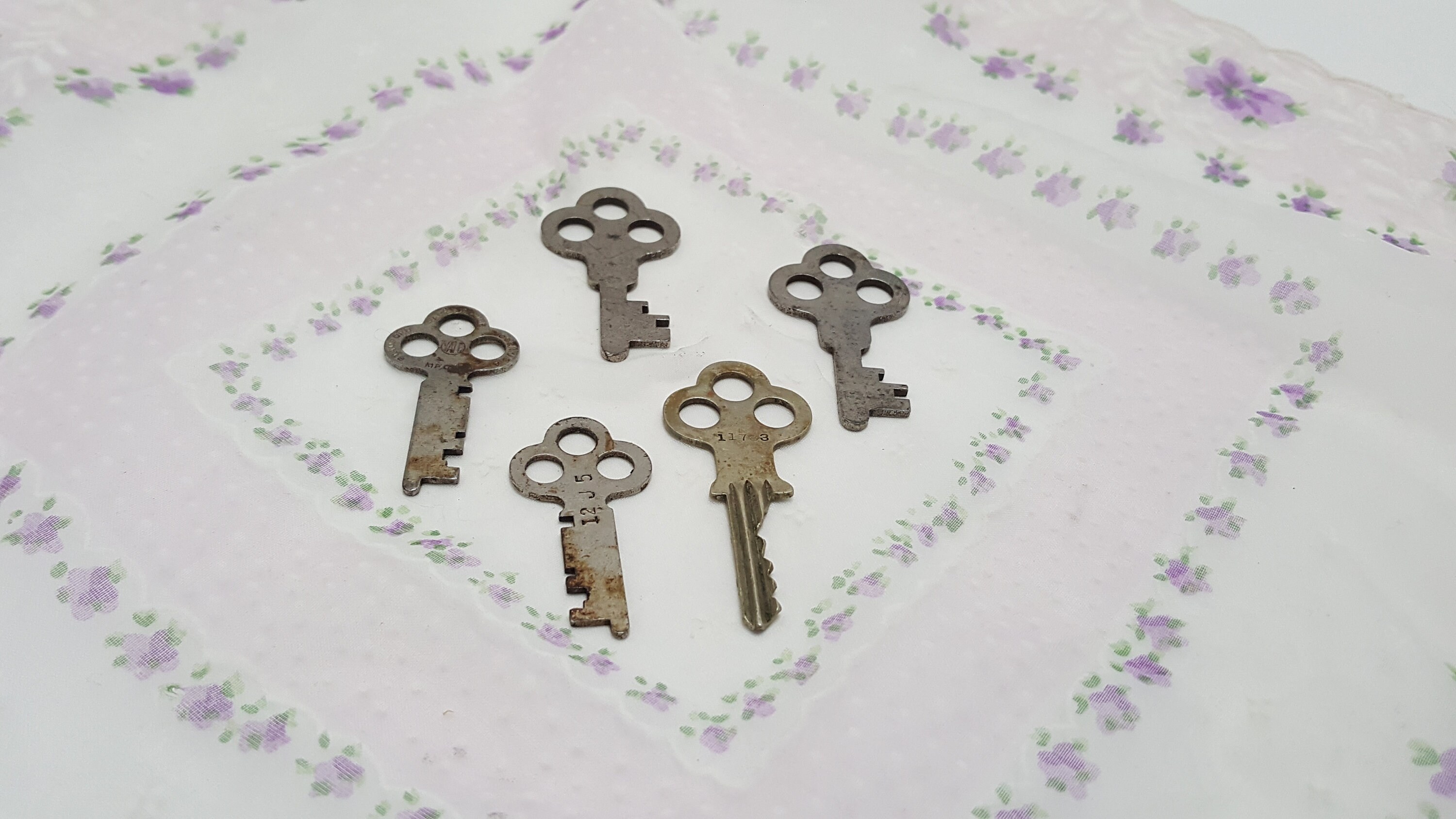 5 Antique Flat Metal Skeleton Keys