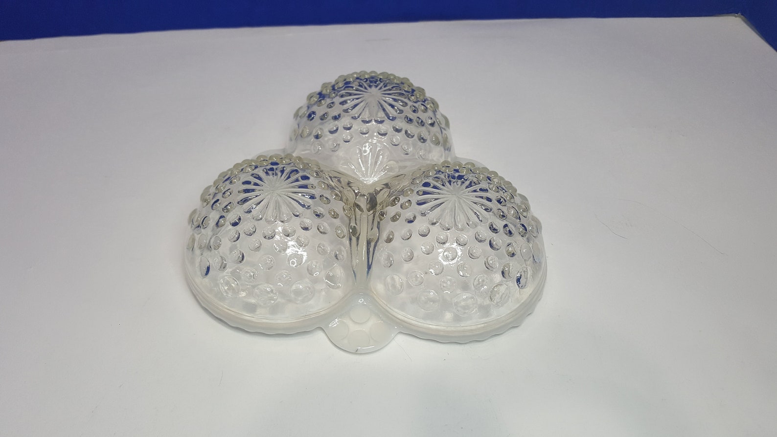 Vintage Moonstone Glass Opalescent Hobnail Cloverleaf Divided - Etsy