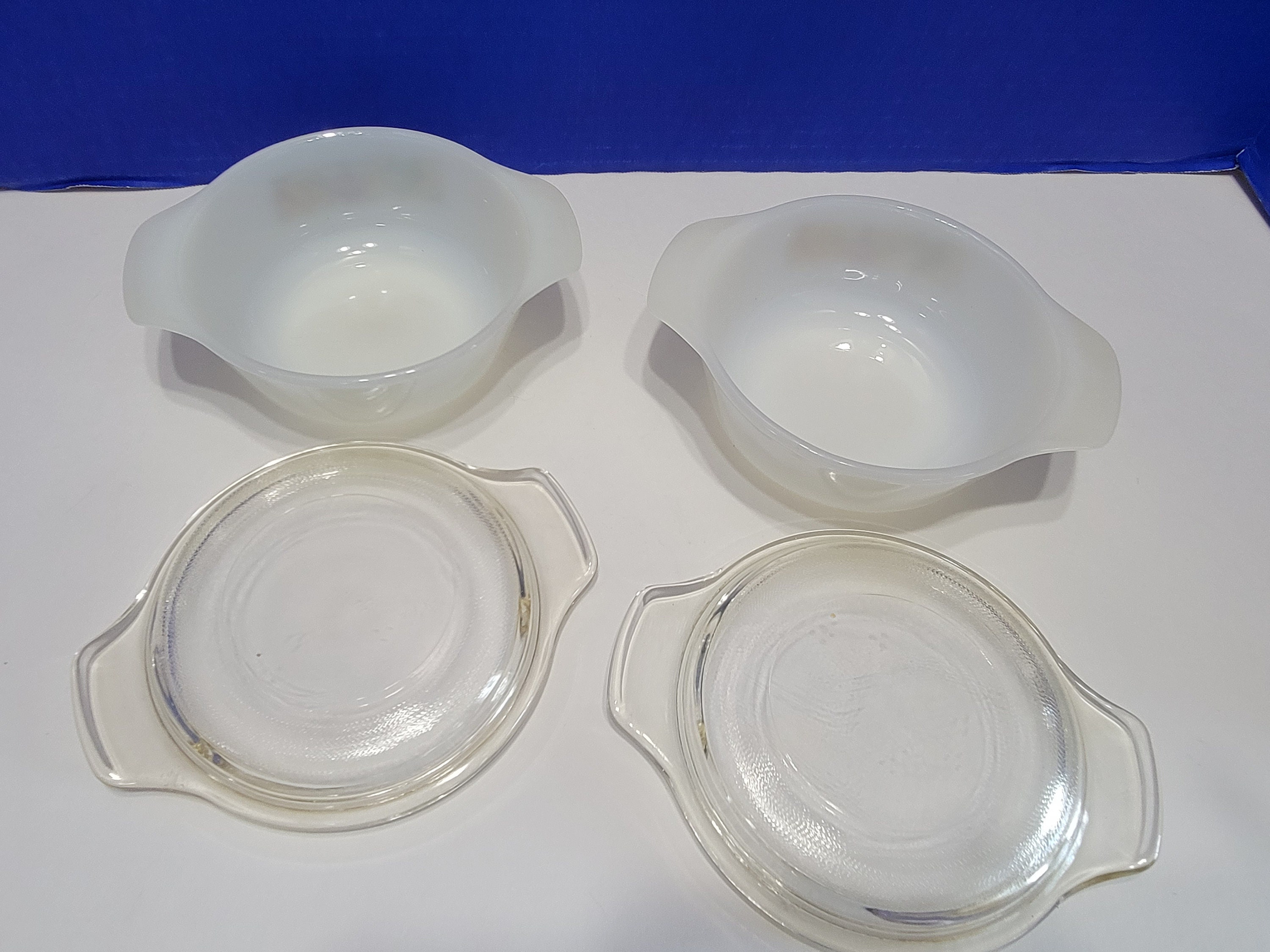 Pair Vintage Fire King Covered Casserole Dishes Harvest Vegetable 12 Ounces