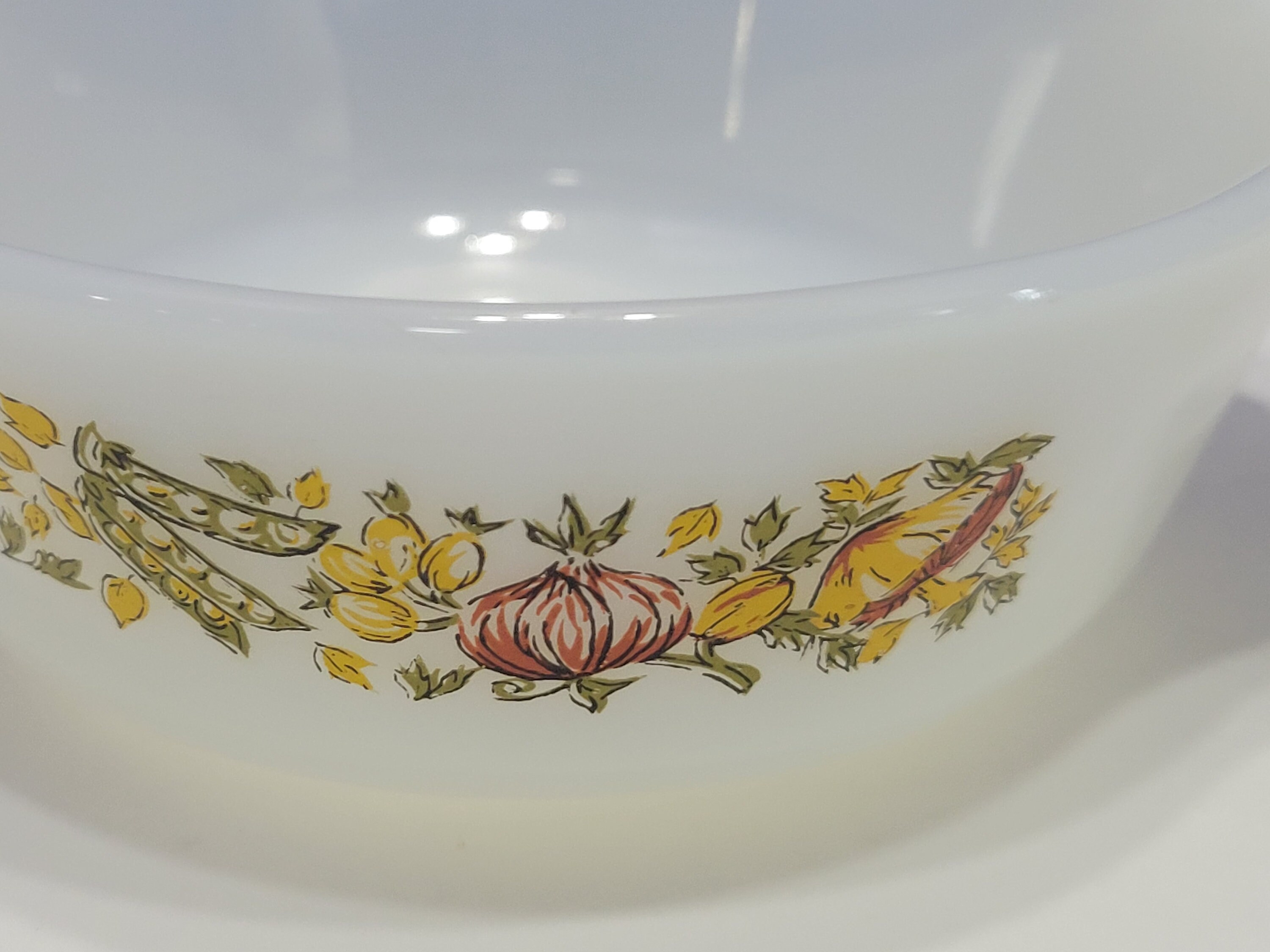 Pair Vintage Fire King Covered Casserole Dishes Harvest Vegetable 12 Ounces