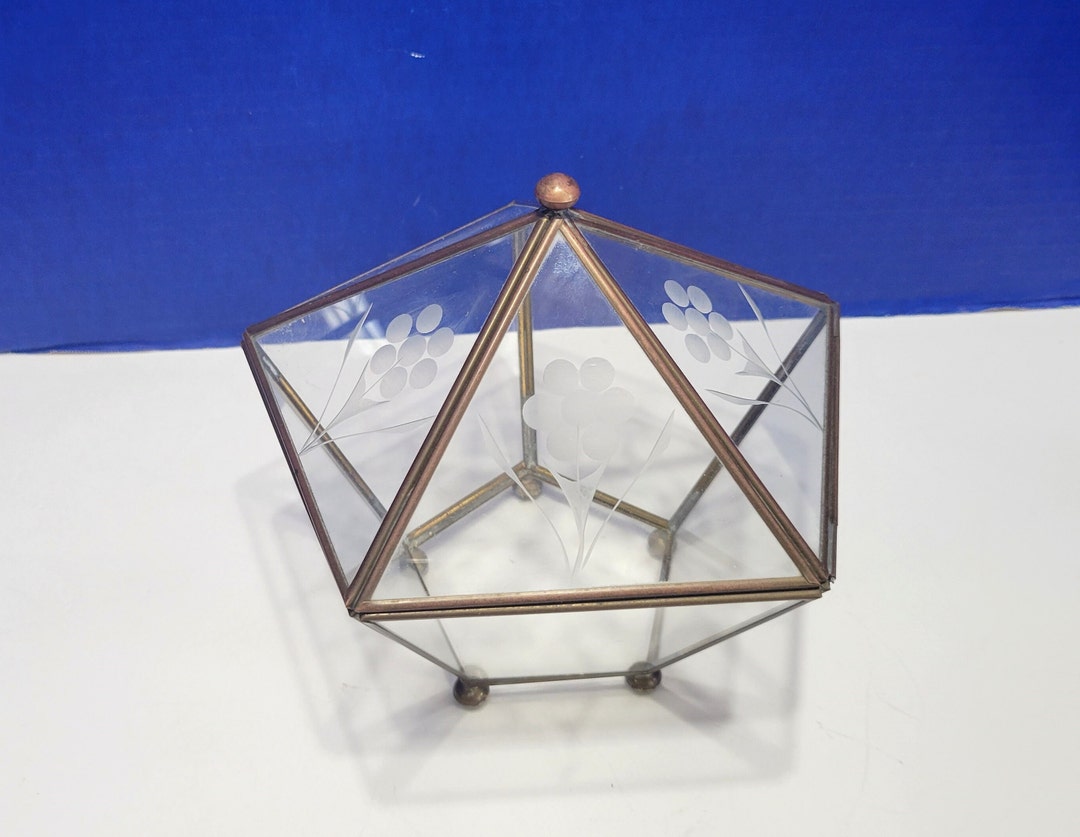 Vintage Glass Pentagon Display Box Hinged Lid and Etching - Etsy