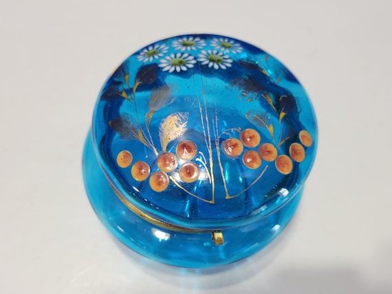 Antique Cobalt Blue Jewelry Box Depression Glass Flor… - Gem