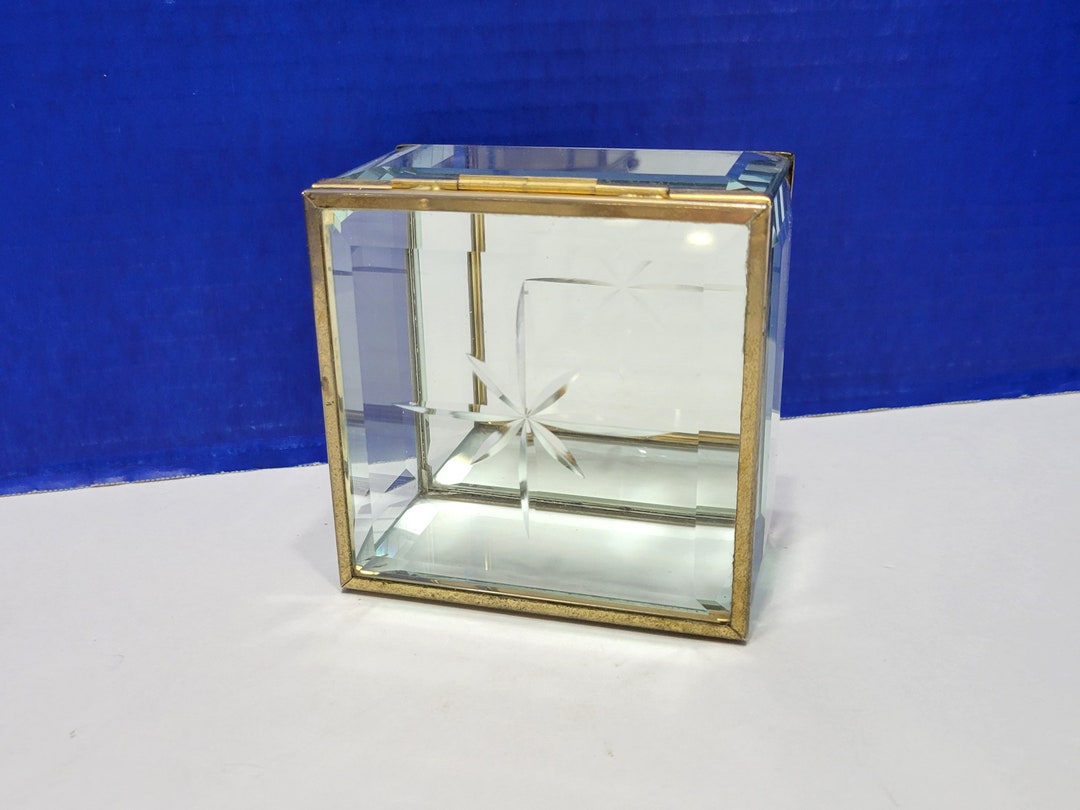 Vintage Brass and Beveled Glass Square Box Cut Glass Flower Star - Etsy