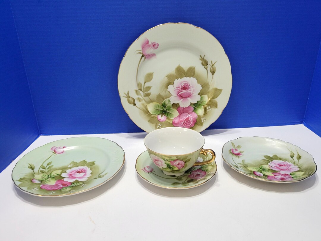 Vintage Lefton China Heritage Green Plates and Tea Cup Set - Etsy