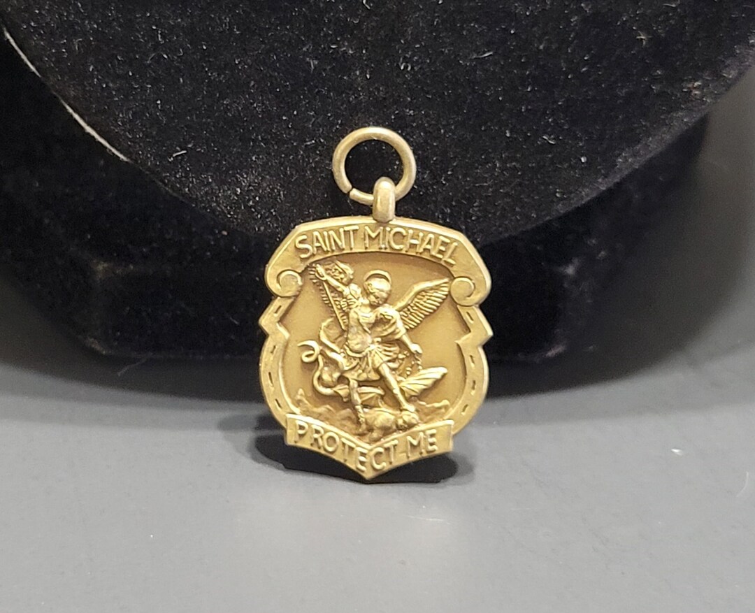 Vintage St. Michael Protect Me Pendant Religious Medal - Etsy
