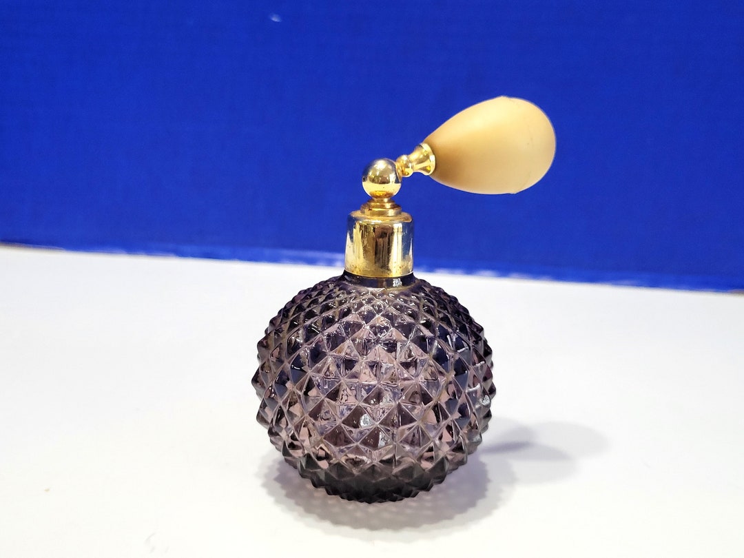 Vintage Purple Glass Perfume Bottle Diamond Point With Atomizer - Etsy
