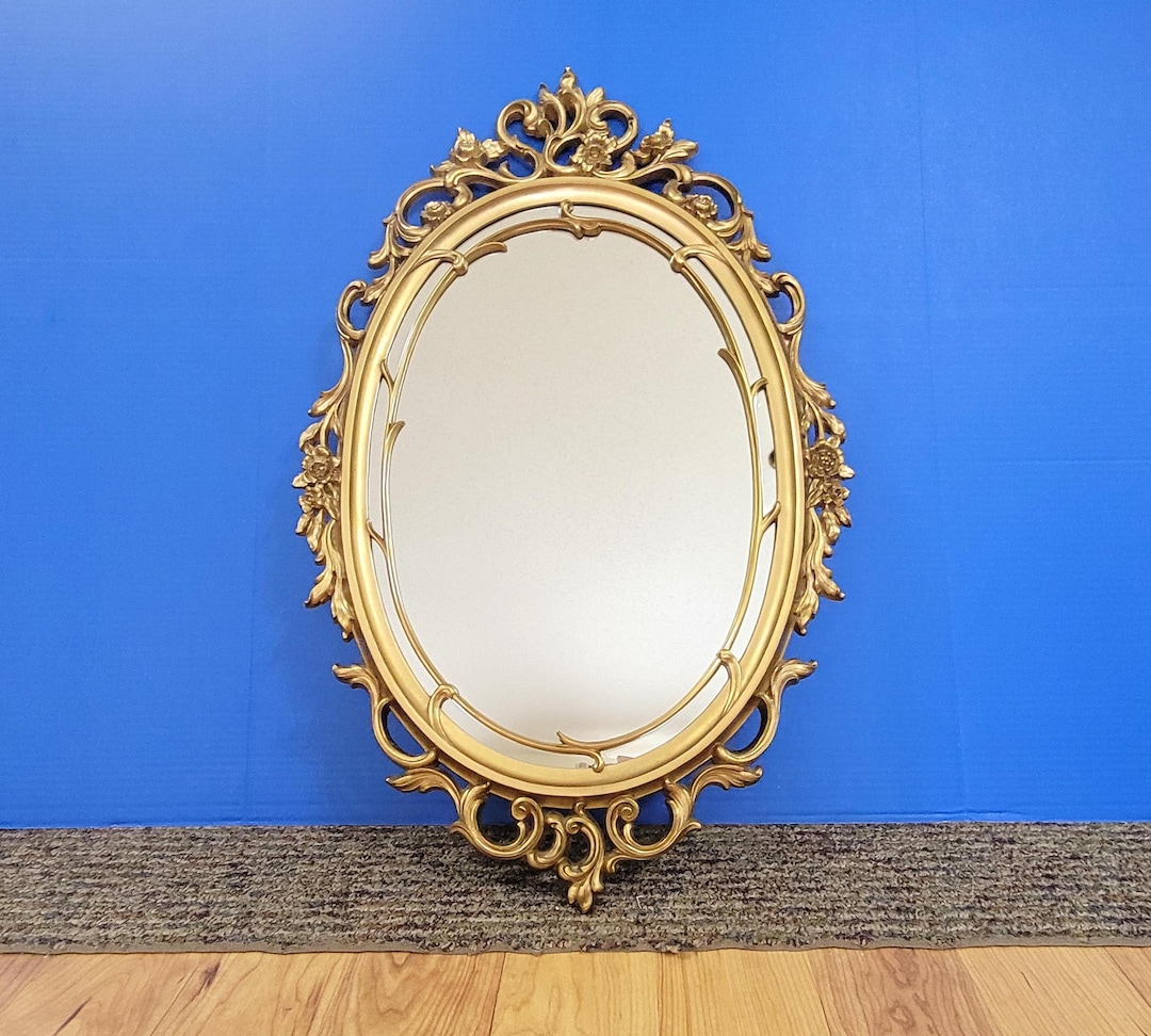 Vintage Syroco Gold Oval Acrylic Mirror With Ornate Floral Border 20 X ...