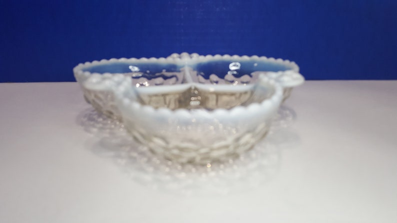 Vintage Moonstone Glass Opalescent Hobnail Cloverleaf Divided - Etsy