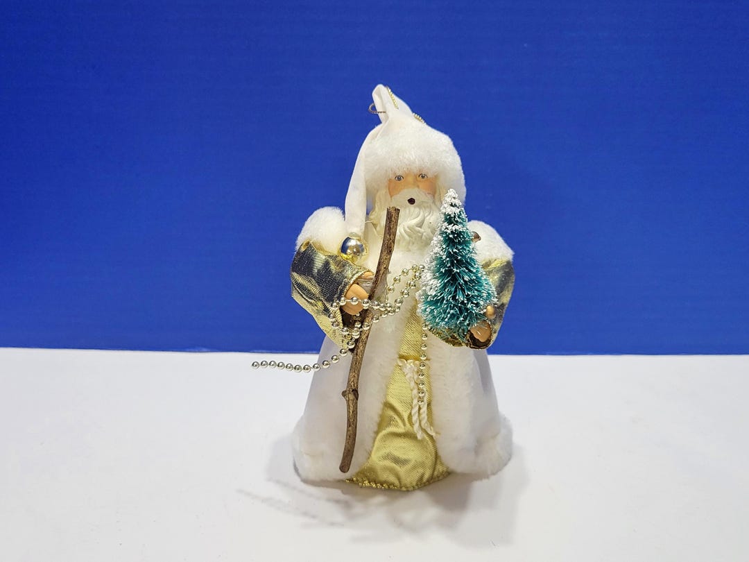 Vintage White and Gold Santa Tree Topper Ornament - Etsy