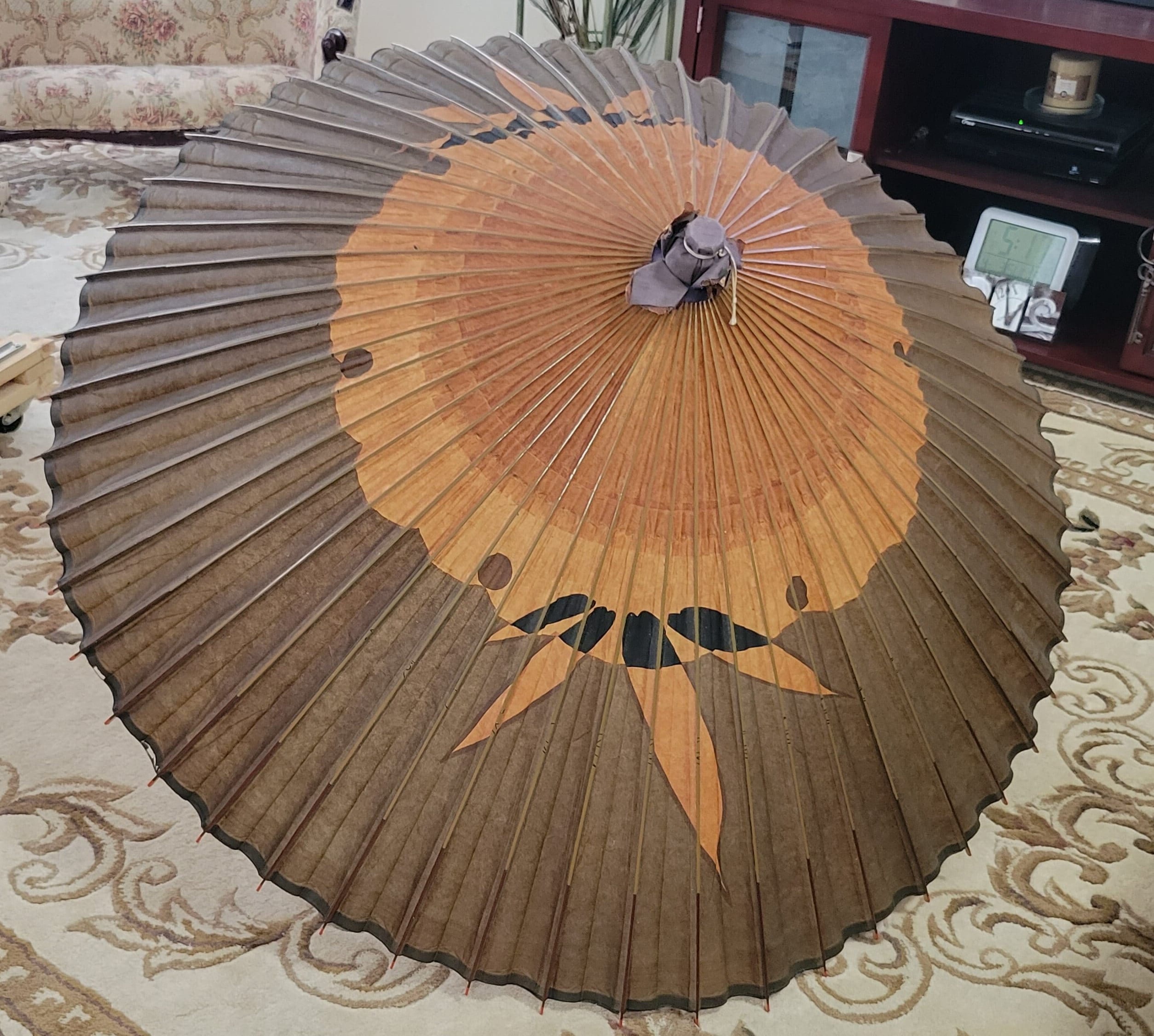 Vintage Japanese Parasol Large Oil Paper Umbrella with Birds and Bamboo ...