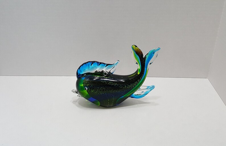 Vintage Large Glass Fish Paperweight Figurine Blue and Green | Etsy