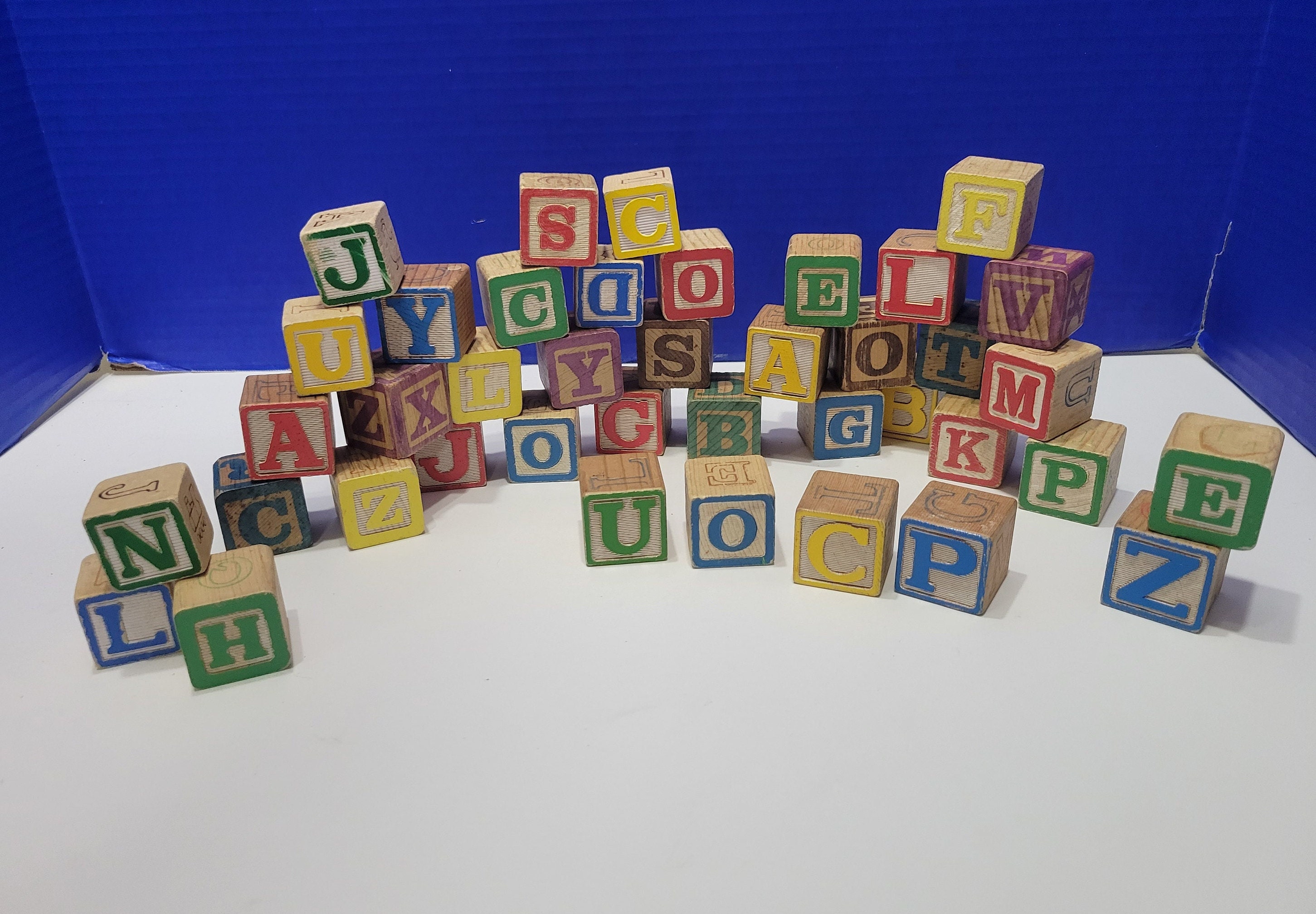 Vintage Small ABC Alphabet Wood Blocks Lot of 40