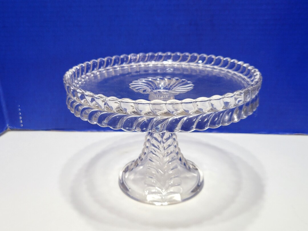Vintage EAPG Clear Glass Cake Stand Plume Pattern - Etsy