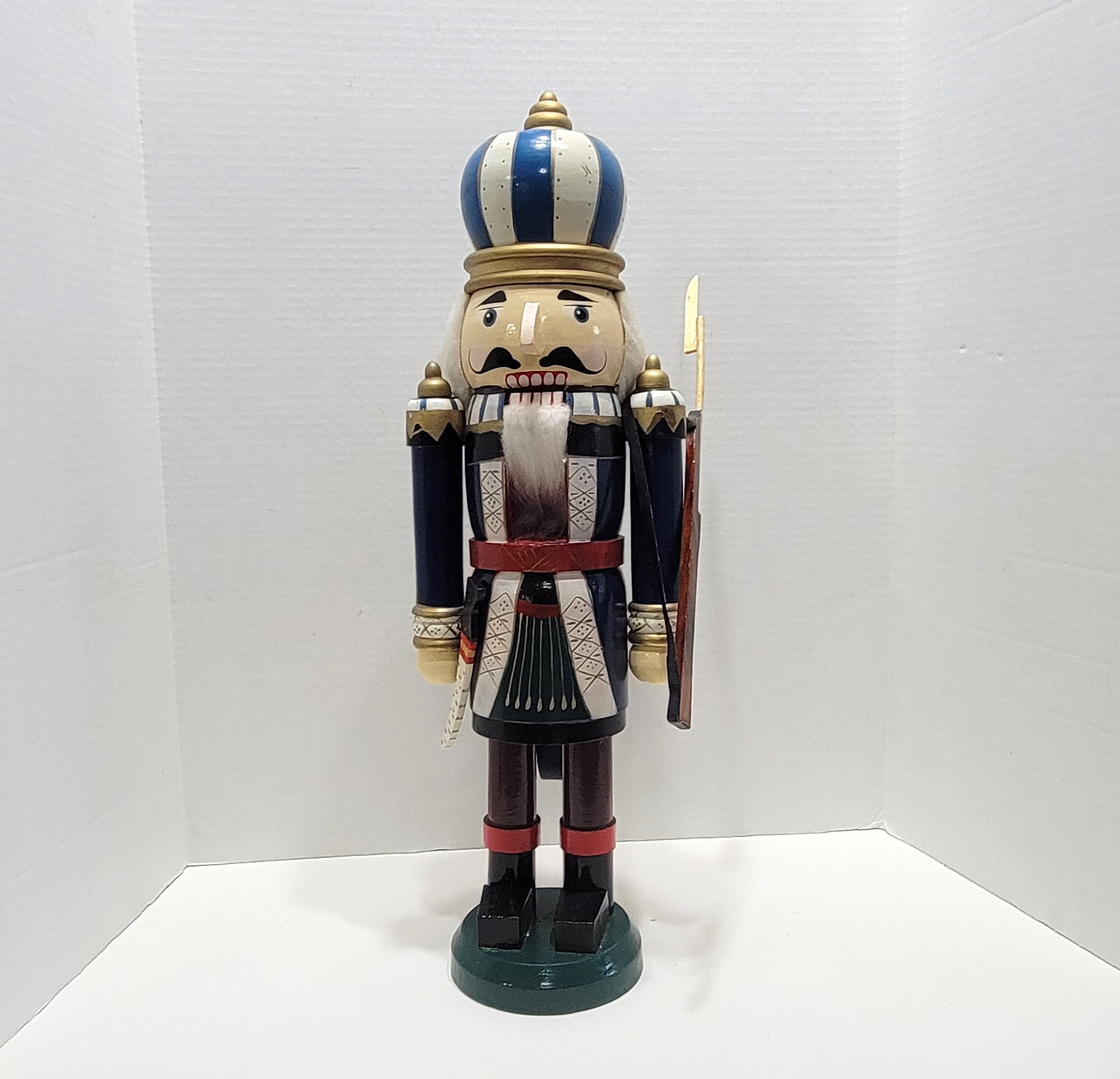 Vintage Large Blue Wood Nutcracker with Bayonet 20 Inches