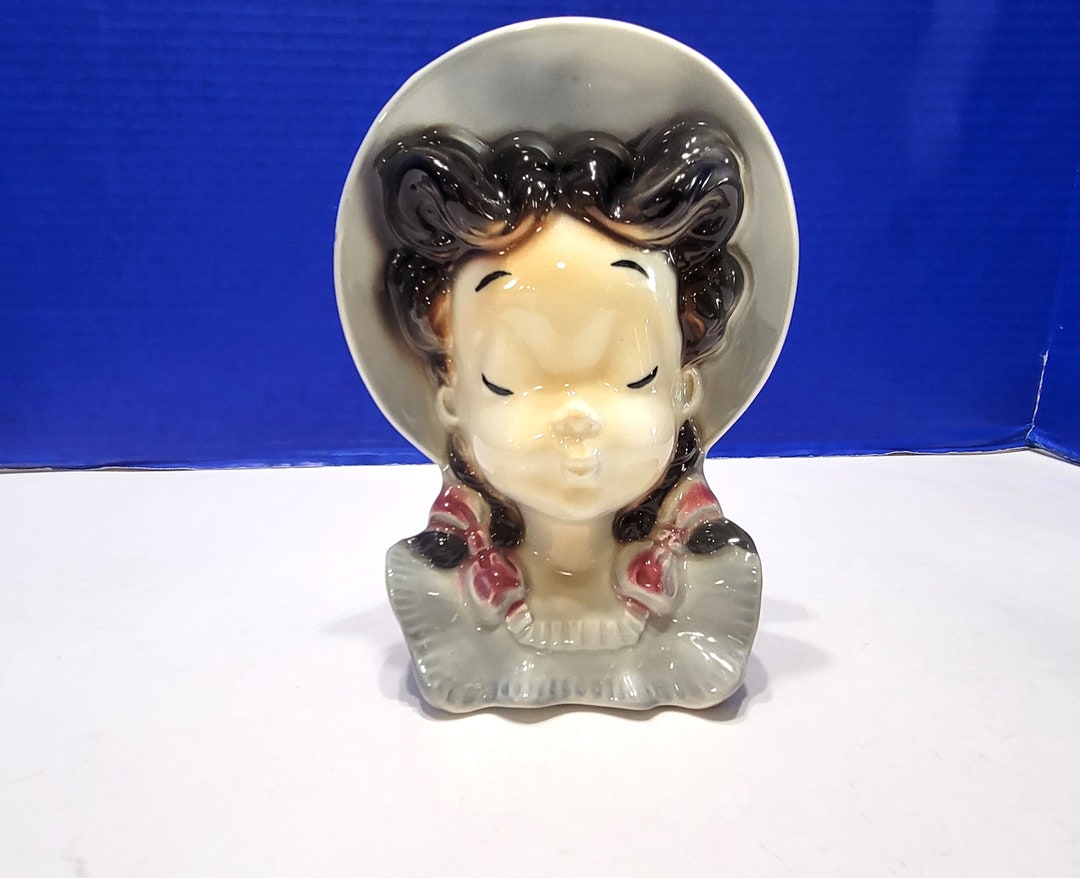 Vintage Royal Copley Sun Bonnet Hat Pigtail Girl Planter Head Vase - Etsy