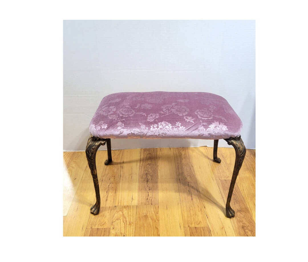 Vintage Vanity Bench Metal Claw Feet Purple Rose Embossed Upholstery - Etsy
