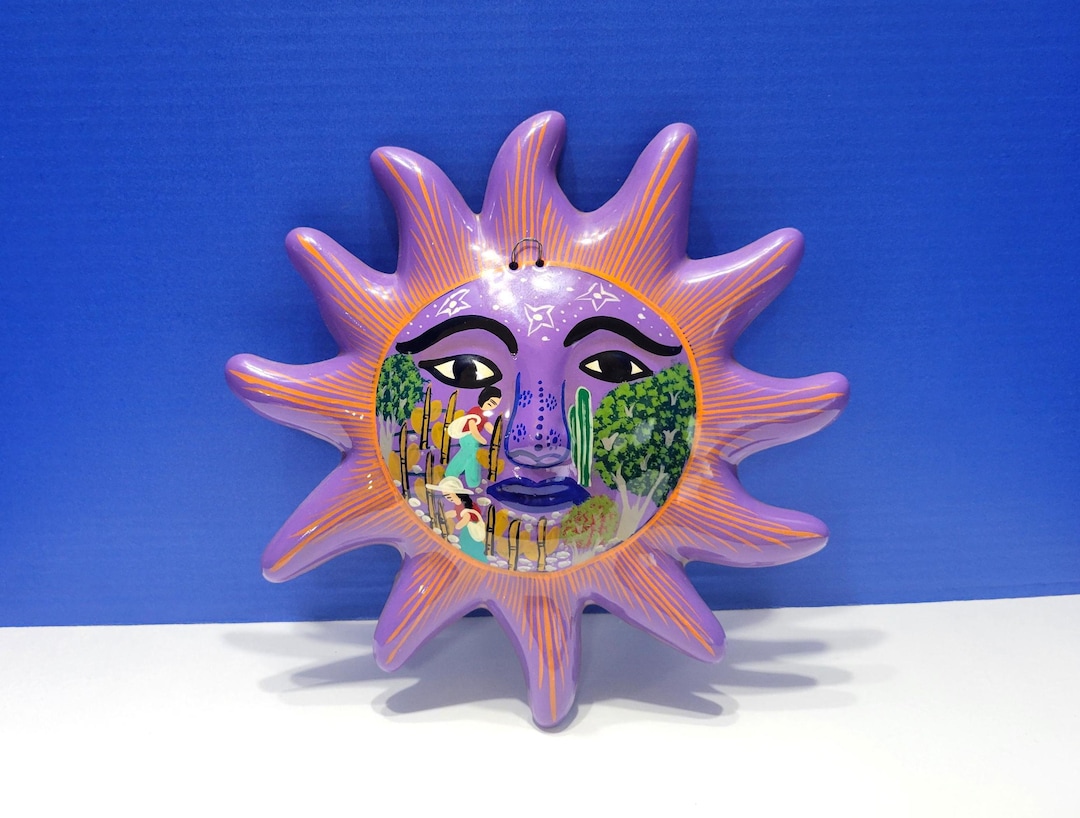 Vintage Purple Clay Pottery Sun Face Mexican Wall Art - Etsy