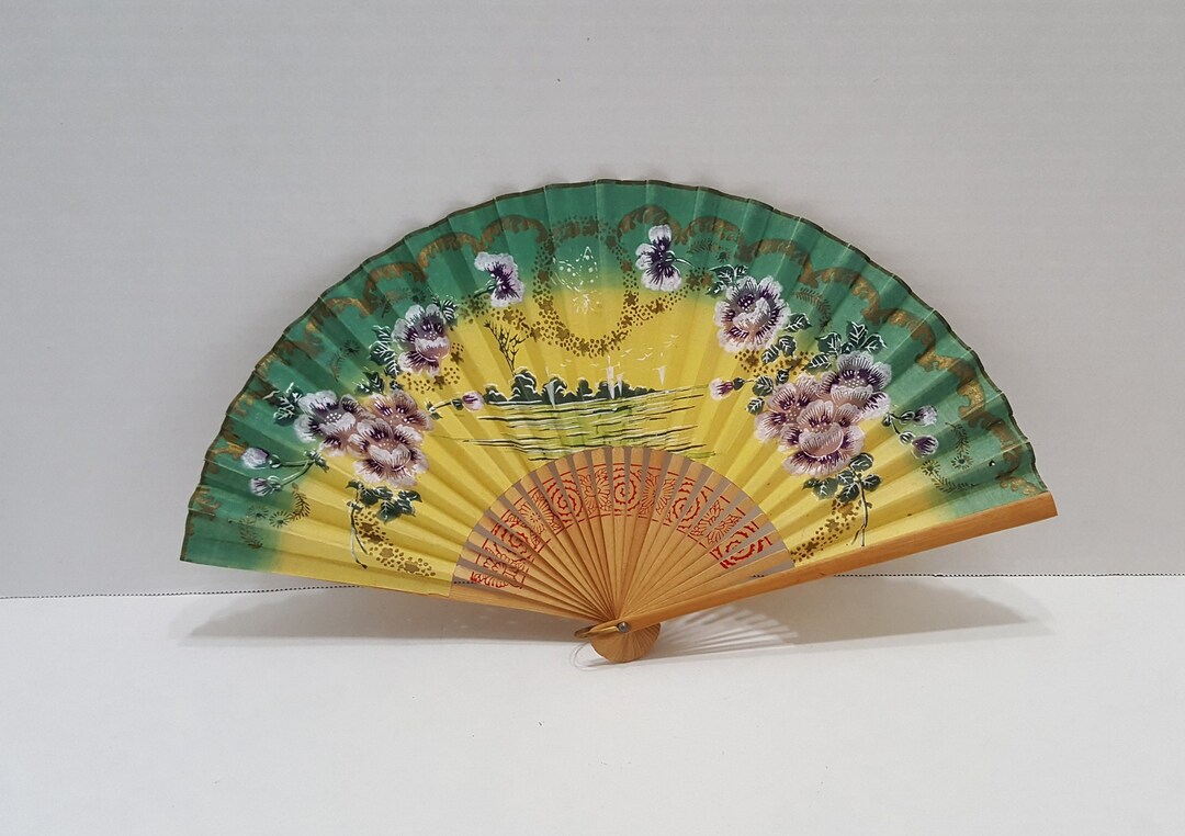 Vintage Folding Paper Fan Ombre With Purple Flowers - Etsy