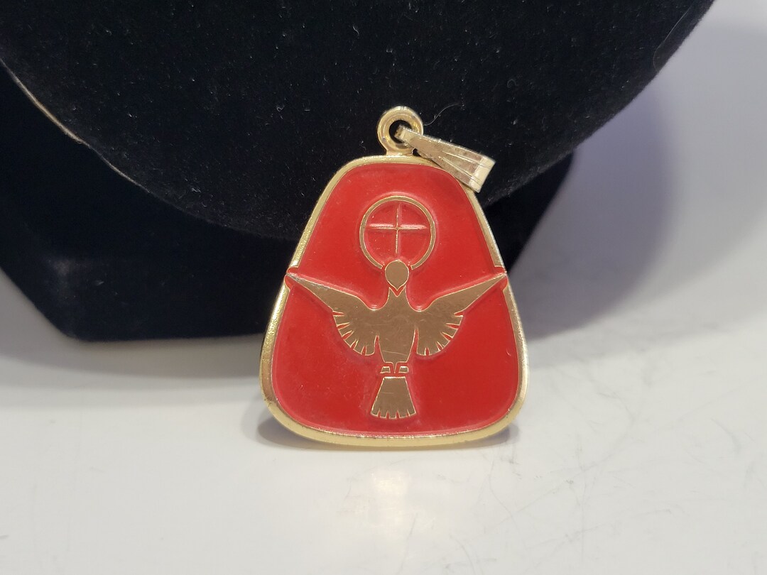 Vintage Red and Gold Pope Pendant Double Sided With Dove - Etsy
