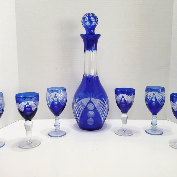 Bohemian Glass Blue Decanter - Etsy