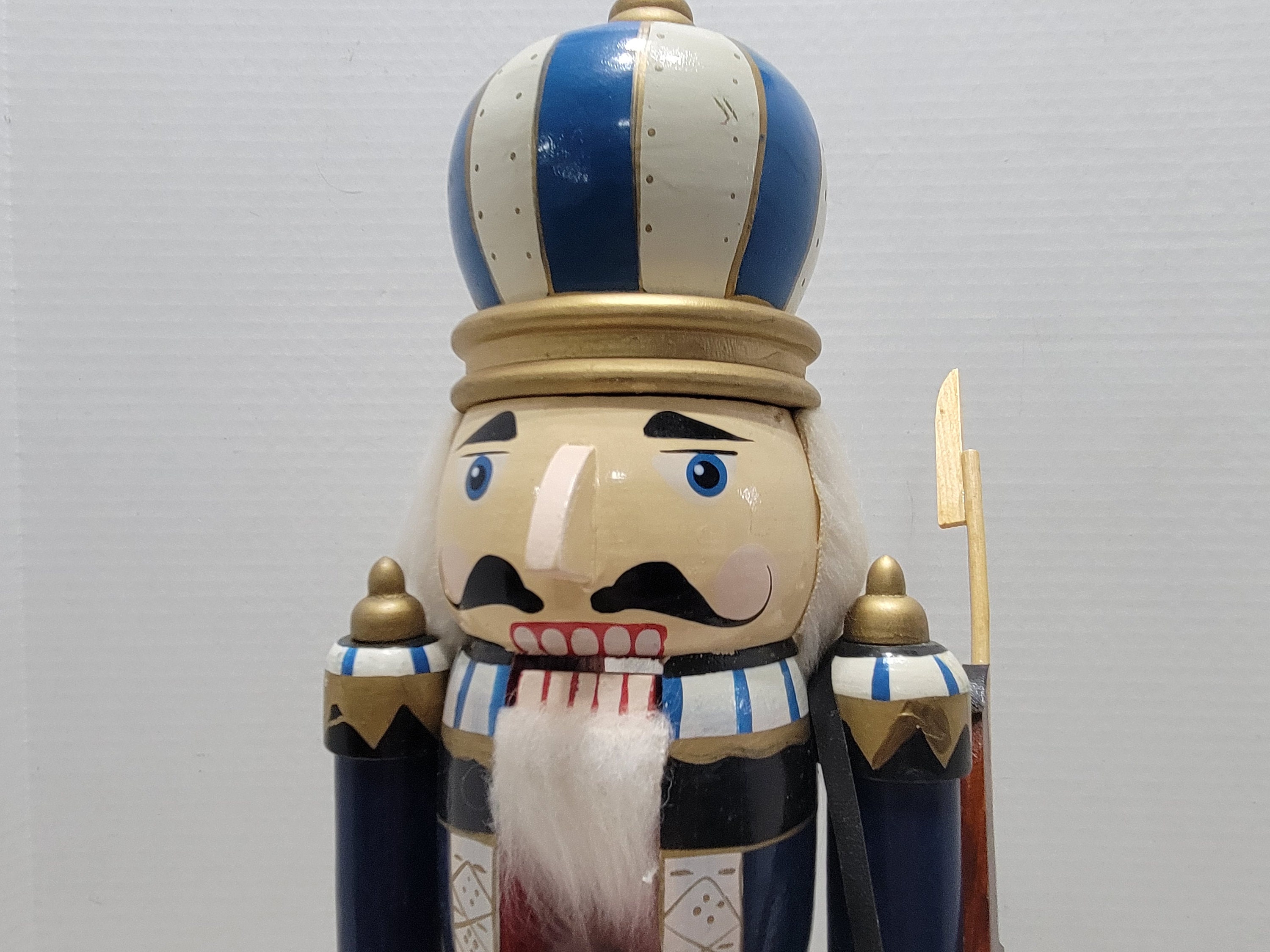 Vintage Large Blue Wood Nutcracker with Bayonet 20 Inches