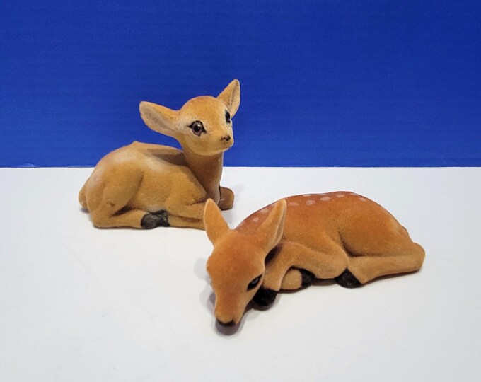 Vintage Flocked Fawn Baby Deer Pair - Etsy