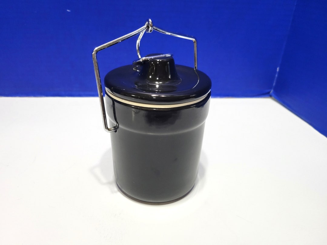 Vintage Black Stoneware Butter Crock With Bale Clasp Lid - Etsy