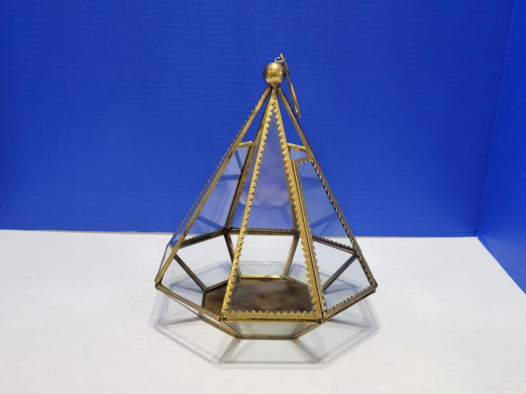 Vintage Brass and Glass Pyramid Hanging Terrarium - Etsy