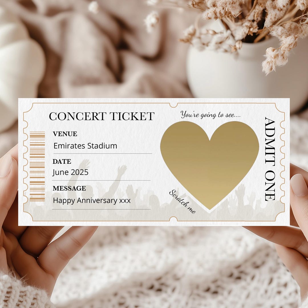 Personalised Concert Ticket, Concert Scratch Card, Festival Scratch ...