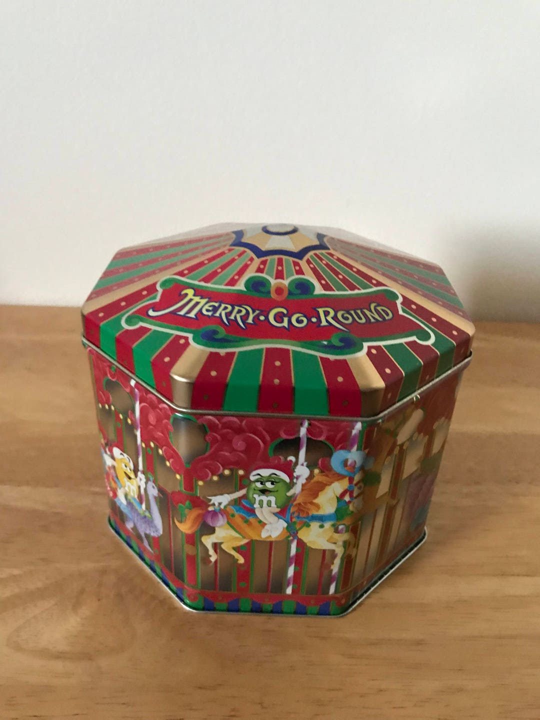 Merry-go-round* Decor M & M Empty Carousel Style Tin/canister* 5" T X 6 ...