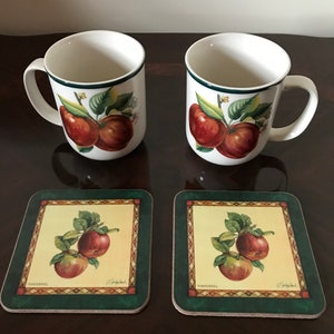 Set of Two (2) Ceramic Coffee/tea/mugs With Apple Red Apples Decor* and ...