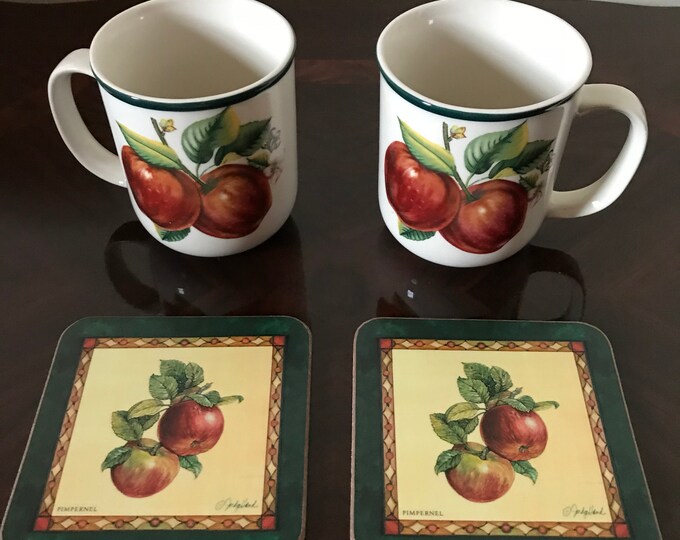 Set of Two 2 Ceramic Coffee/tea/mugs With Apple Red Apples Decor and ...