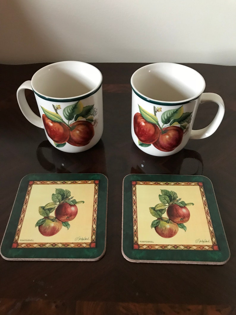 Set of Two (2) Ceramic Coffee/tea/mugs With Apple Red Apples Decor* and ...