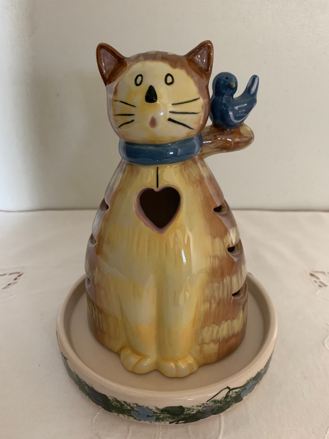 Kathy Hatch Collection* Cat & Bird Votive Candle Holder* 6"t X 6"w at ...