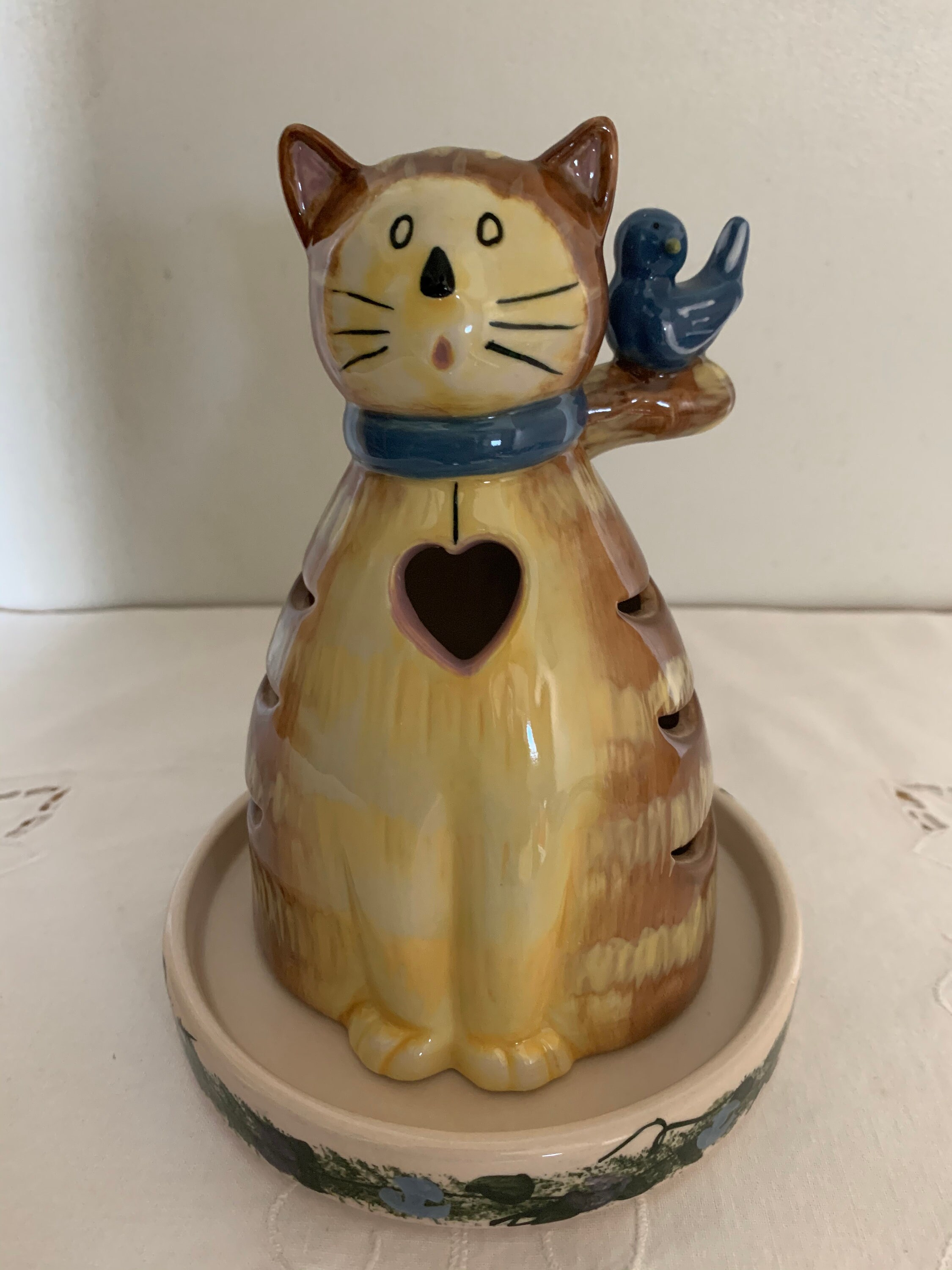 Kathy Hatch Collection Cat & Bird Votive Candle Holder 6t X 6w at Base ...
