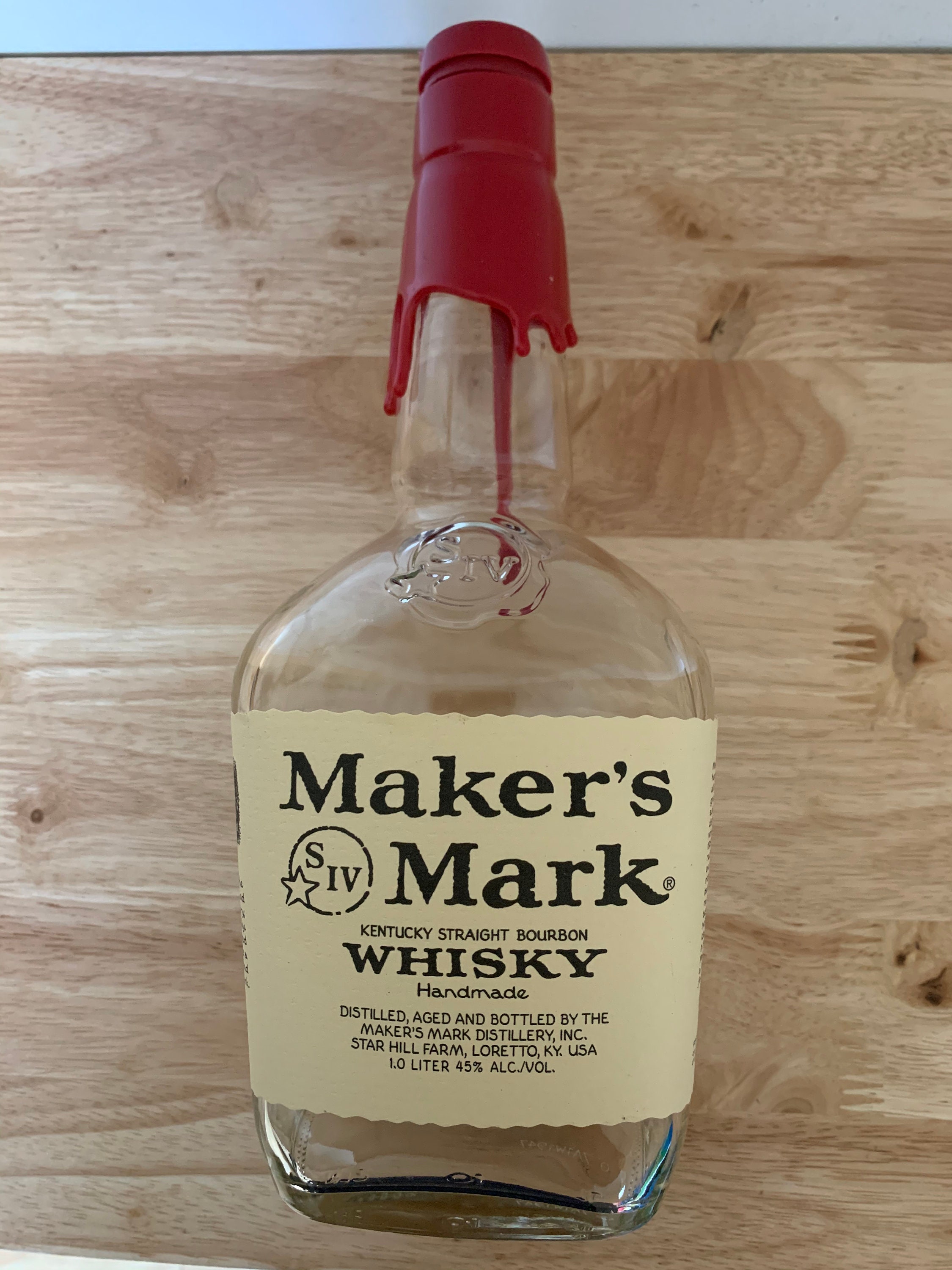 Maker"s MARK WHISKEY* Empty Glass Liquor Bottle* With Red Lid and Red ...