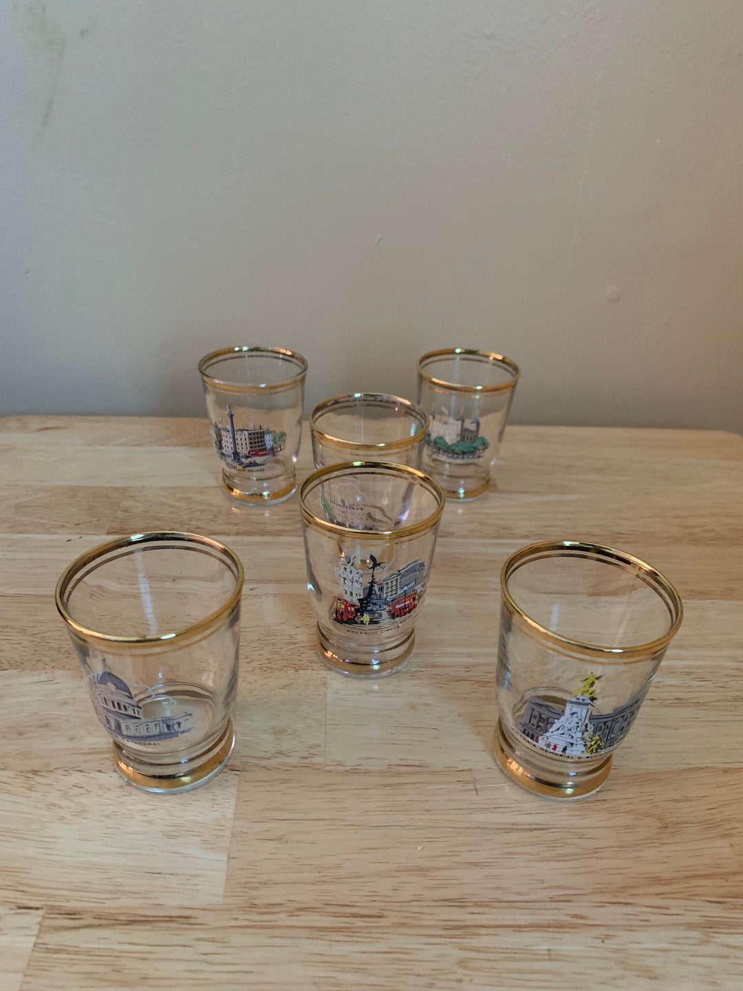 Vintage Set of Six (6) Antique Shot Glass With European Designs & Trim ...