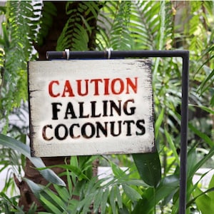 Tropical Beachy Caution Falling Coconuts Tiki Sign, Beach Sign, Coastal ...
